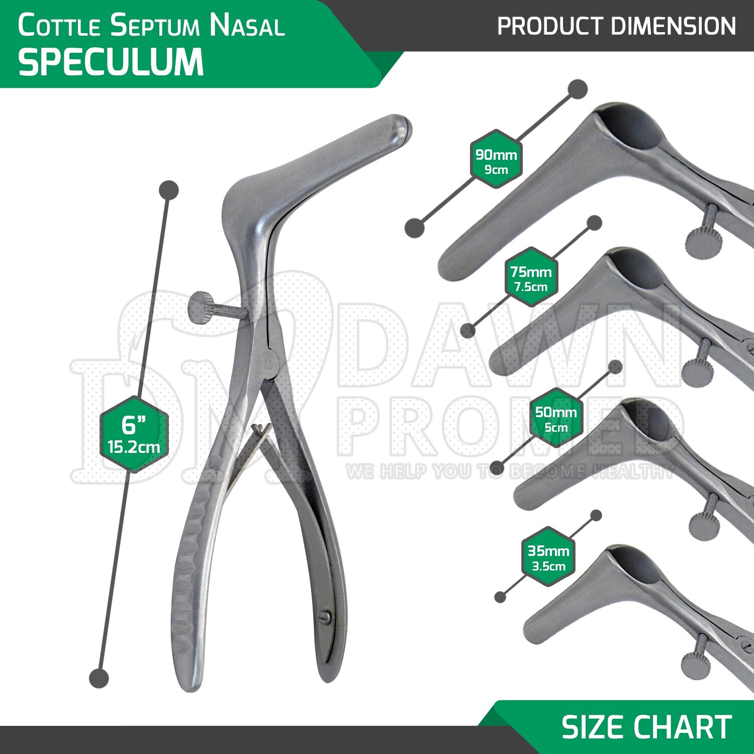 Cottle Nasal Speculum 6″ 4 Pcs Set Blade 35mm, 50mm, 75mm, 90mm ENT ...