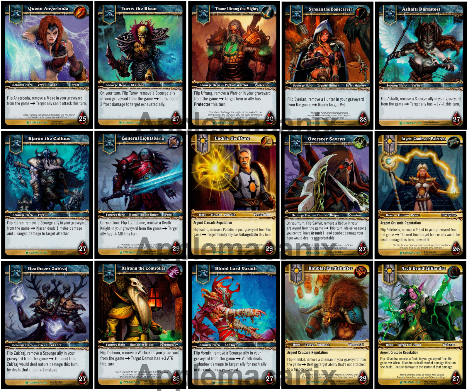 WoW TCG Icecrown 15 Unc Foil Hero Card Full Set World of Warcraft ...