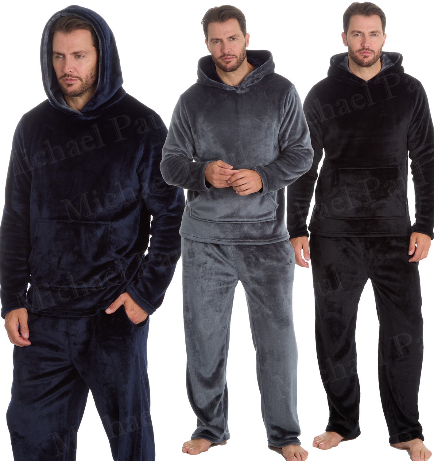 Mens soft fleece loungewear Pyjamas with hood warm pyjama set | eBay