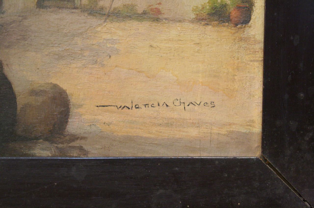 Signed VALENCIA CHAVES Oil Painting “Patio in Caracas” Venezuela 1942 ...