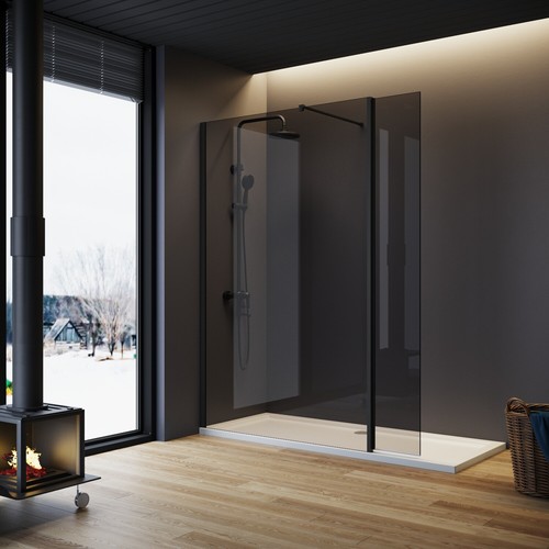 Black Shower Screen With Flipper Walk In Enclosure Wet Room Cubicle 8mm ...