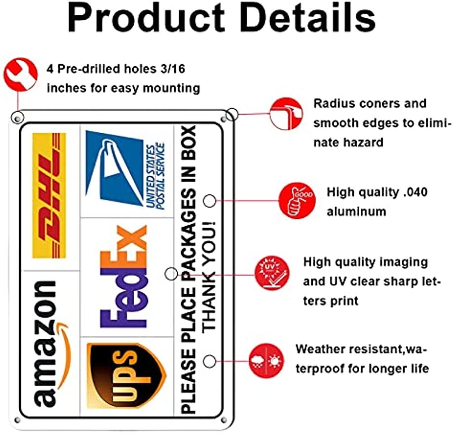 2 Pack Please Place Packages in Box Sign,10" x7" Metal Package Delivery ...
