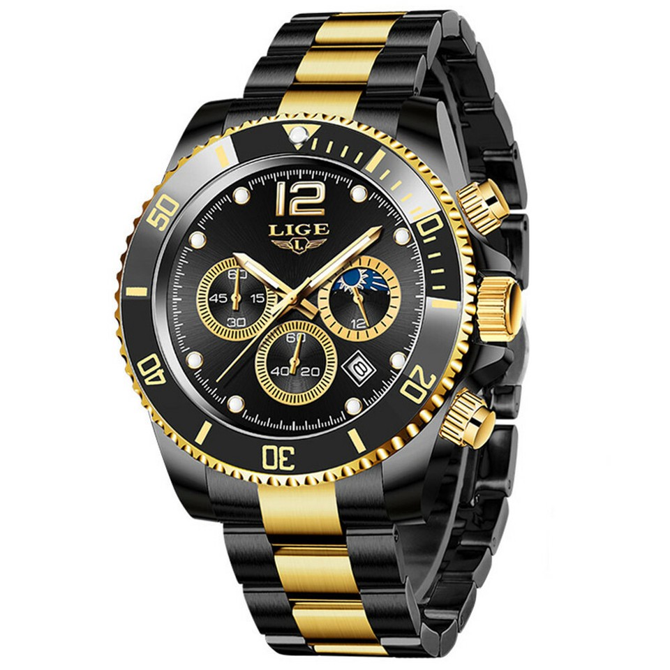 LIGE Men Watch Chronograph Steel Wristwatch Multifunction Business ...