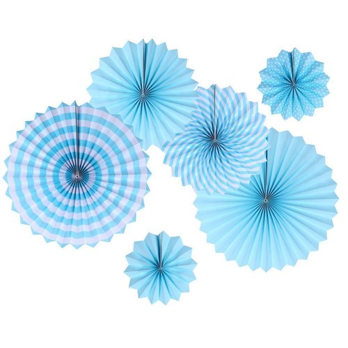 Blue Paper Fans Party Decorations 6pcs Set Birthday Wedding Hanging ...