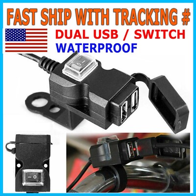 Waterproof Motorcycle Handlebar USB Port Phone Charger Cigarettes ...