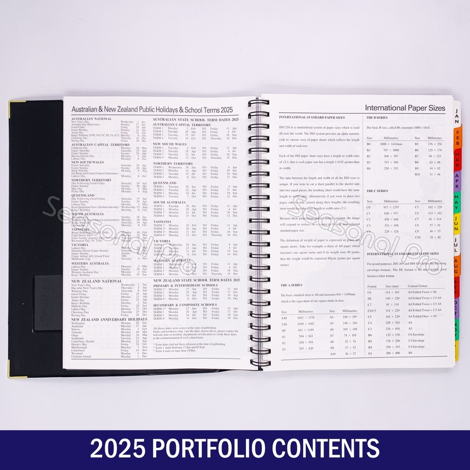 2025 Portfolio Diary A5 Week To View Classic Black PVC With Tabs Office ...