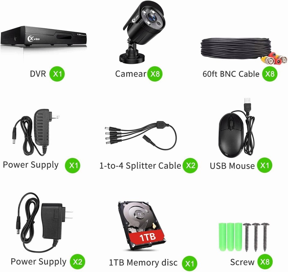 XVIM 8CH 1080P Night Vision Outdoor CCTV Security Camera System Home ...