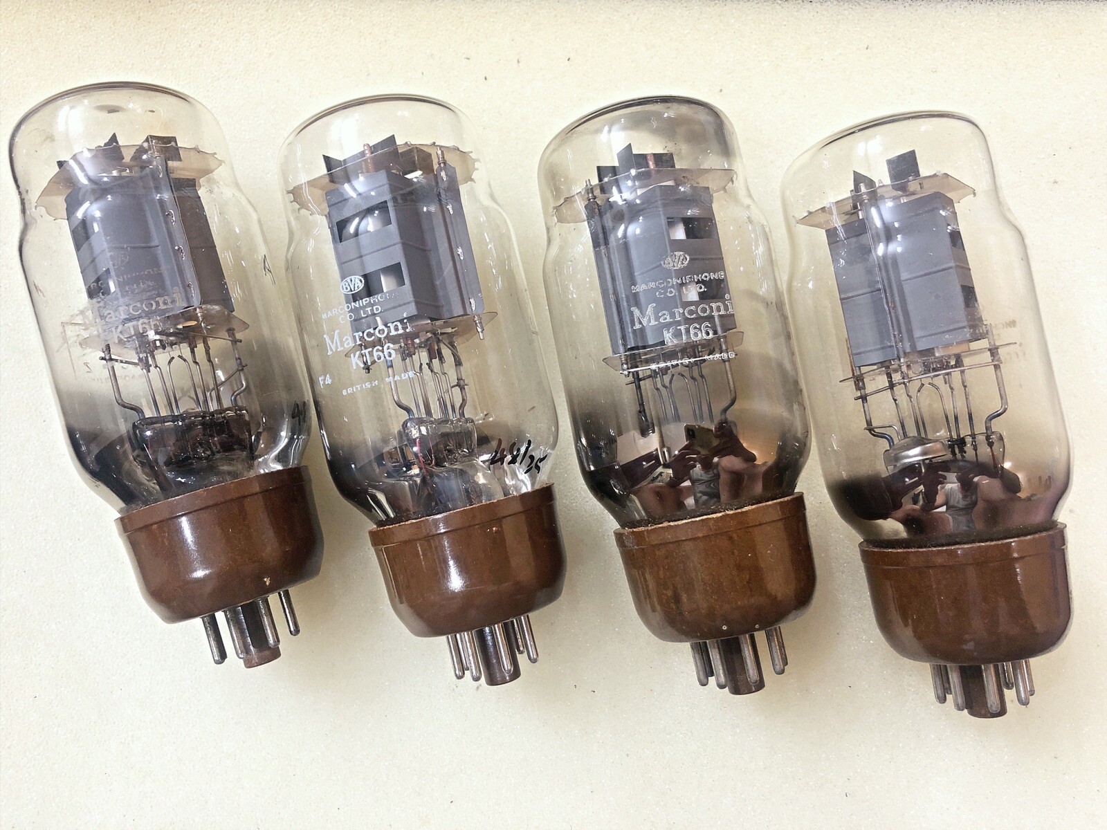 GEC Marconi KT66 6L6 Clear Glass Brown Base Grey Plate Cup Getter ...