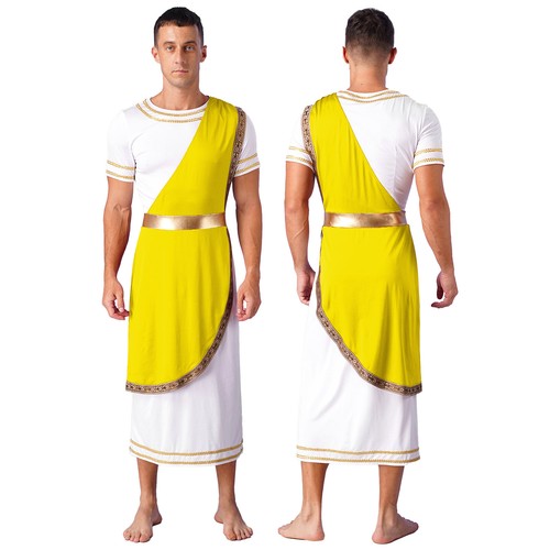 Mens Ancient Greek Toga Short Sleeve Roman Robe Caesar Party Masquerade ...