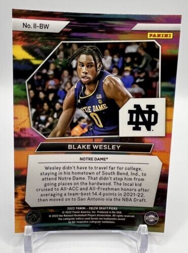 Blake Wesley 2022-23 Prizm Draft Picks Instant Impact SILVER #II-BW ...
