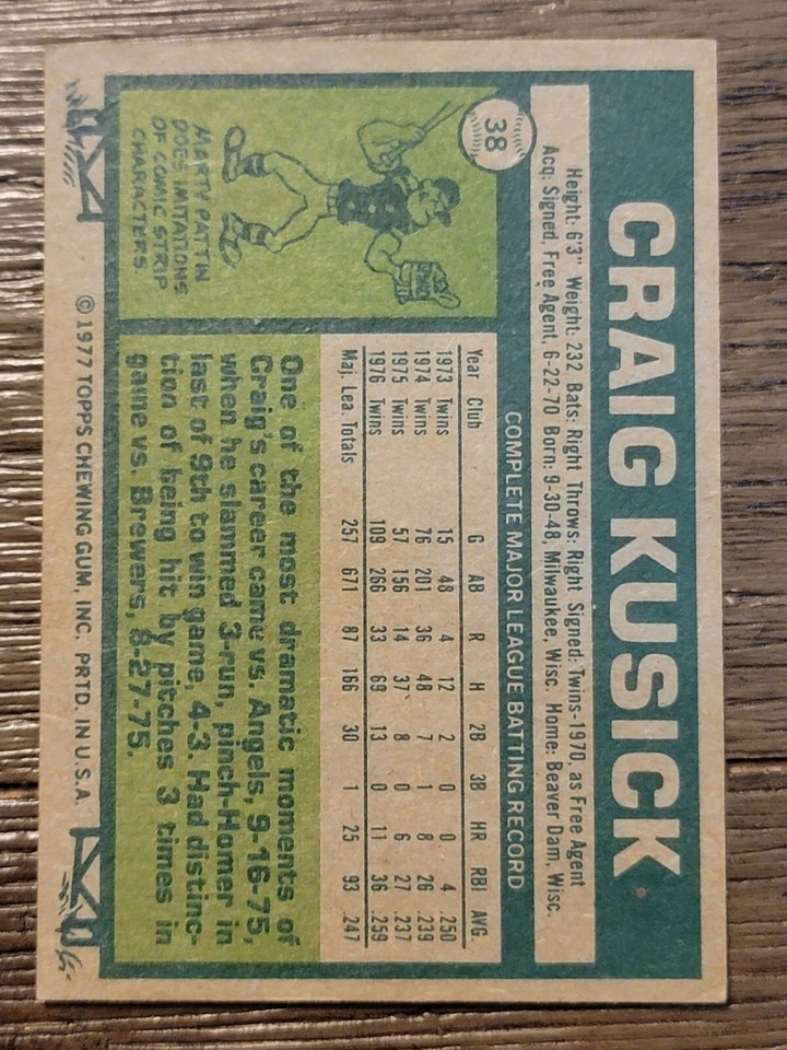 Craig Kusick 1977 Topps #38 IP Vintage Auto Signed Orioles Rare Card | eBay