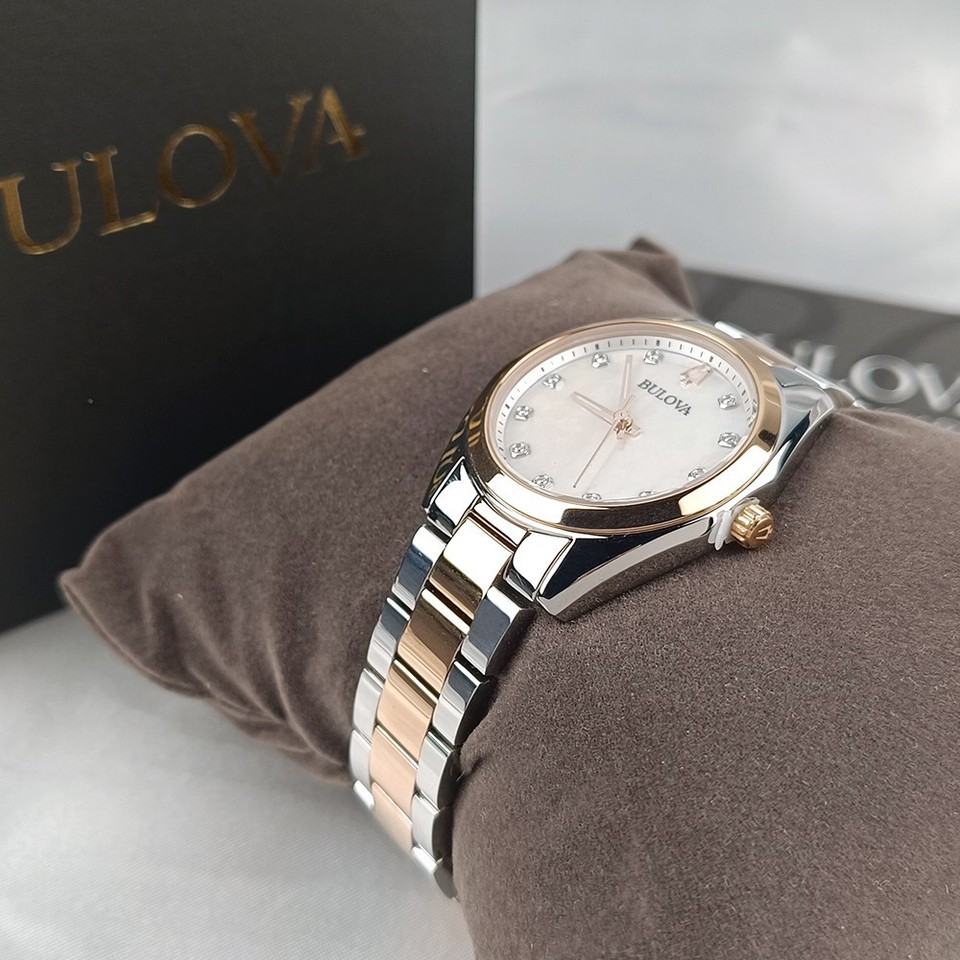 Bulova Surveyor 98P207 Diamond White Dial Rose Gold Band Women's Quartz ...