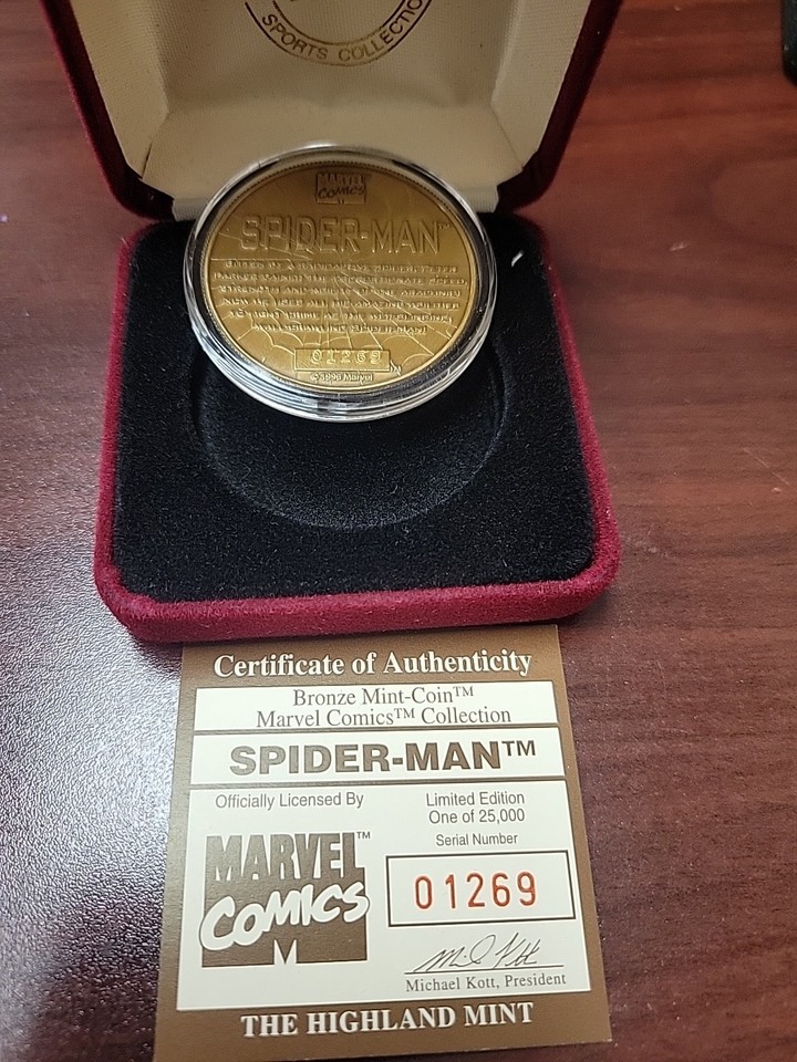Spider-Man Marvel Comics Bronze Medallion Coin 1996 COA 1269/25,000 HM ...