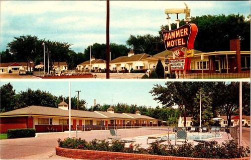 Kearney, NE Nebraska HAMMER MOTEL~SIGN~POOL Lincoln Highway~Roadside ...
