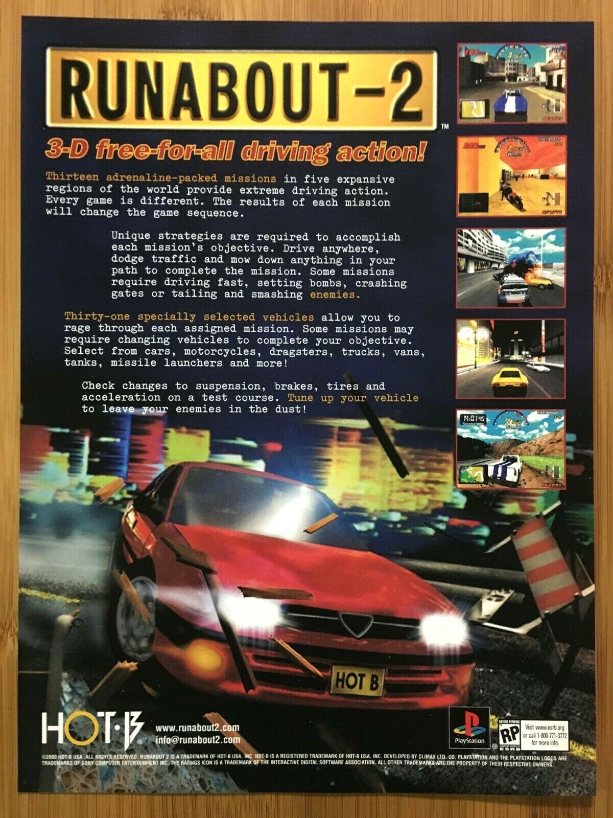 2000 Runabout 2 PS1 Playstation 1 Vintage Print Ad/Poster Official ...
