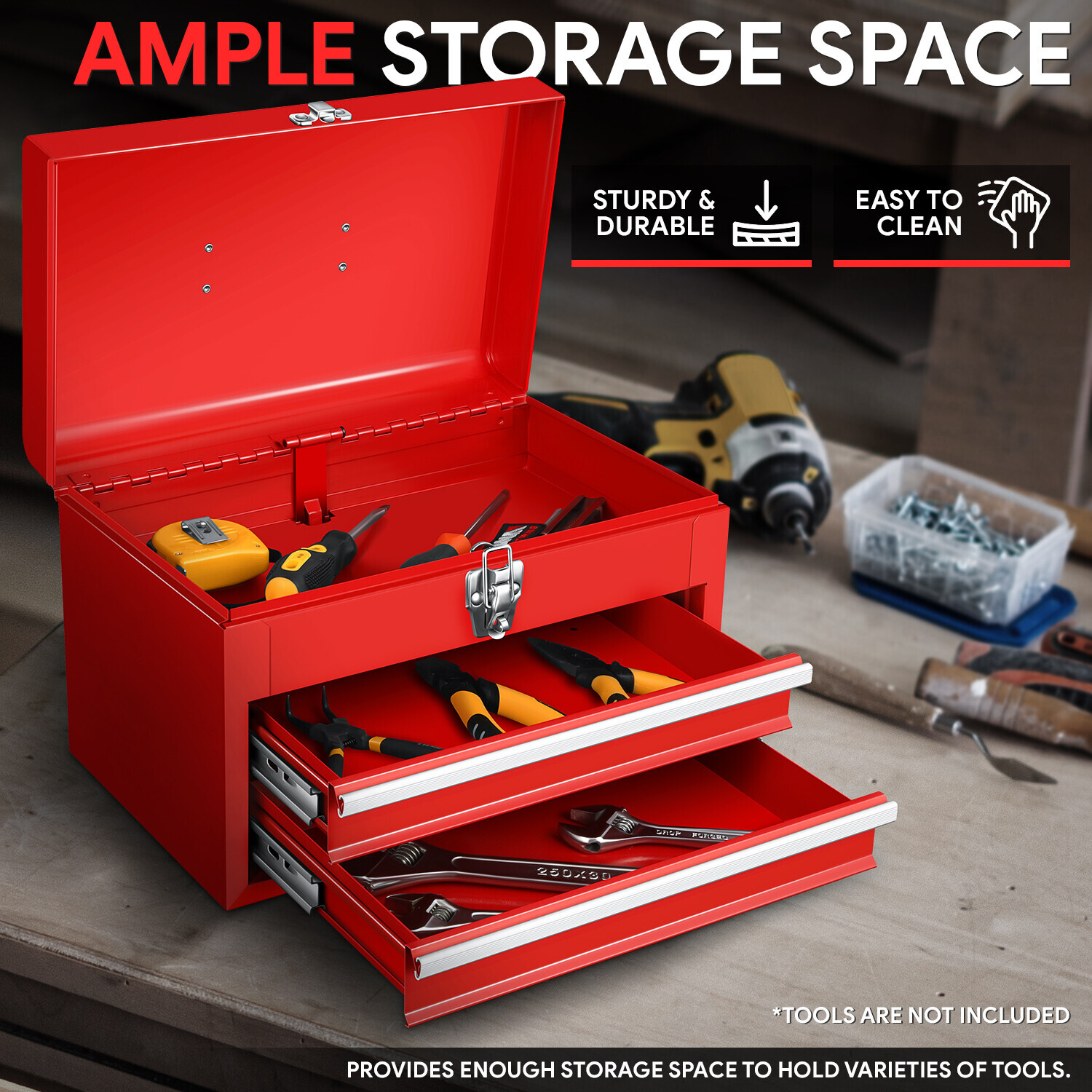 14" Tool Case Storage Workshop Box 2 Tier Steel Organizer Cabinet w ...