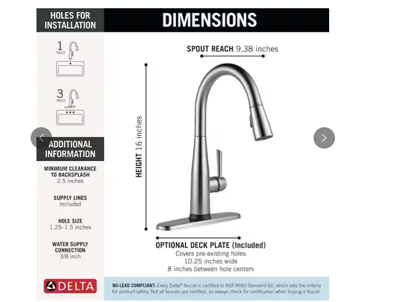 Delta Faucet Essa Touch Kitchen Faucet Arctic Stainless 9113T-AR-DST | eBay
