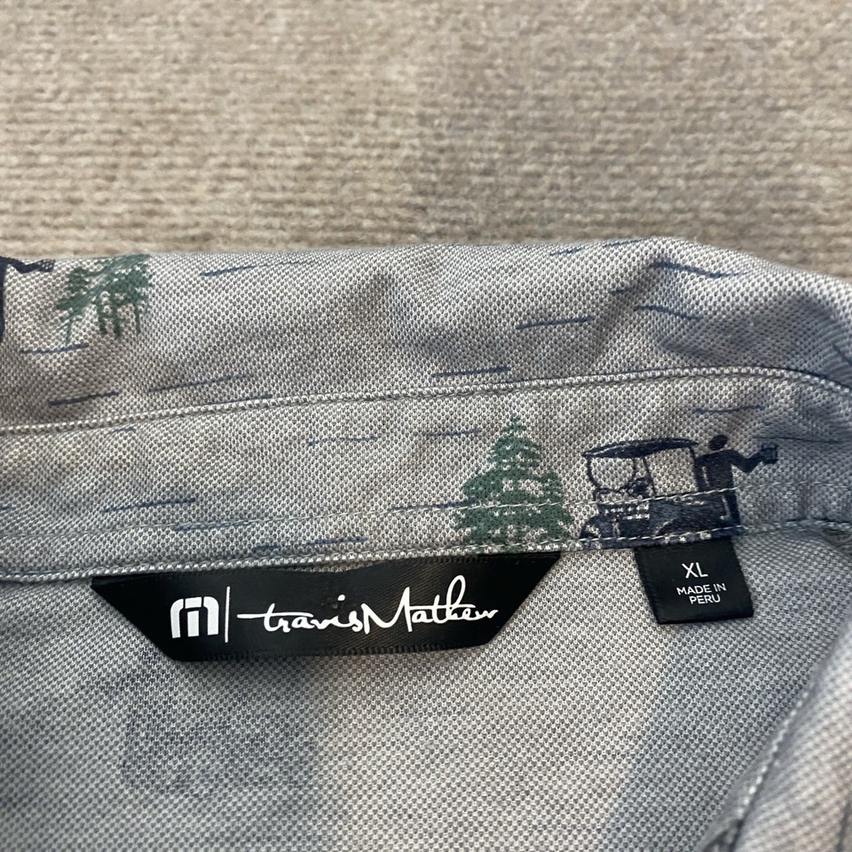 Travis Mathew Polo Shirt Mens XL Gray Performance Golf Course Graphic ...
