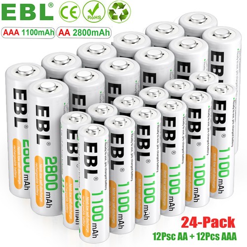 EBL 24x 1.2V AAA AA Batteries Combo w/ 12x AA & 12x AAA Rechargeable ...