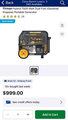Firman H07553 7500W Dual Fuel Generator - Black & Yellow | eBay