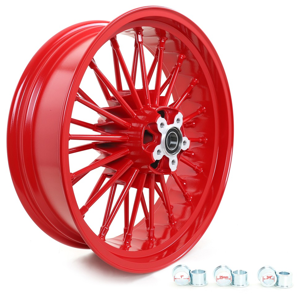 21x3.5 18x5.5 Fat Spoke Wheels Rims Set Red for Harley Softail Fatboy ...