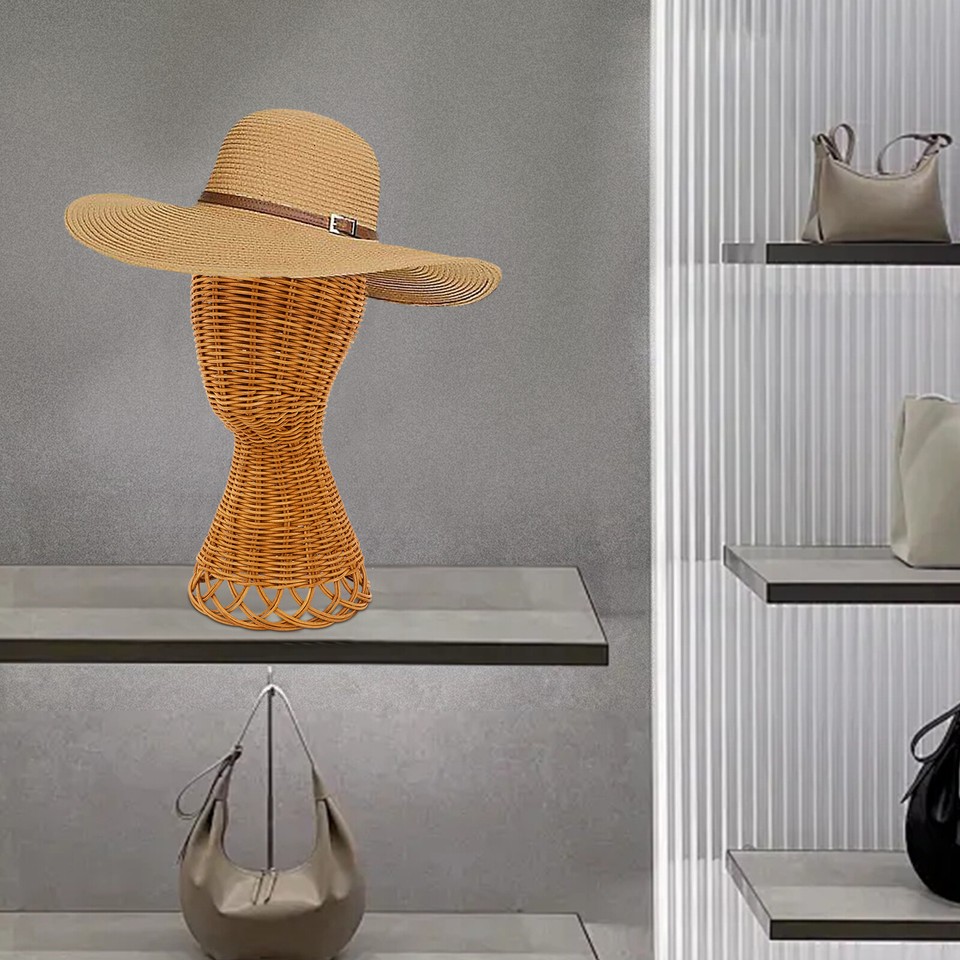 Rattan Mannequin Head Stand, Freestanding Rattan Wig Stand Wig Display ...