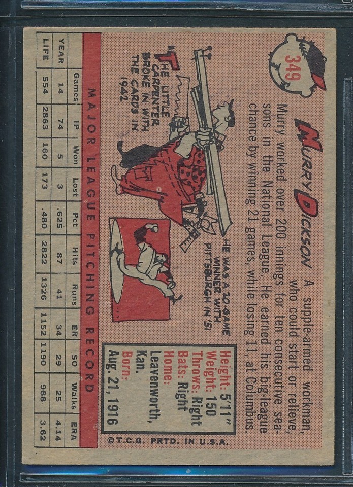 1958 Topps #349: MURRY DICKSON Kansas City Athletics ~ EX to EX-MT | eBay