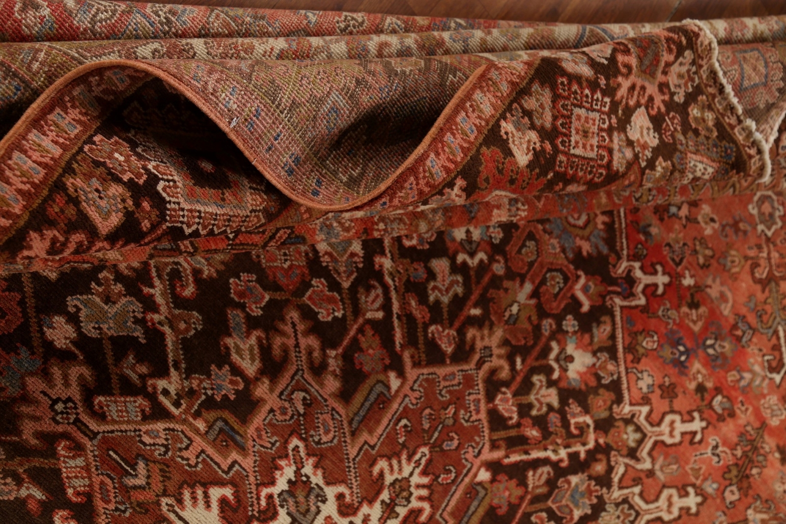 Rust/ Dark Brown Hand-Knotted Wool Vintage Heriz Dining Room Area Rug ...