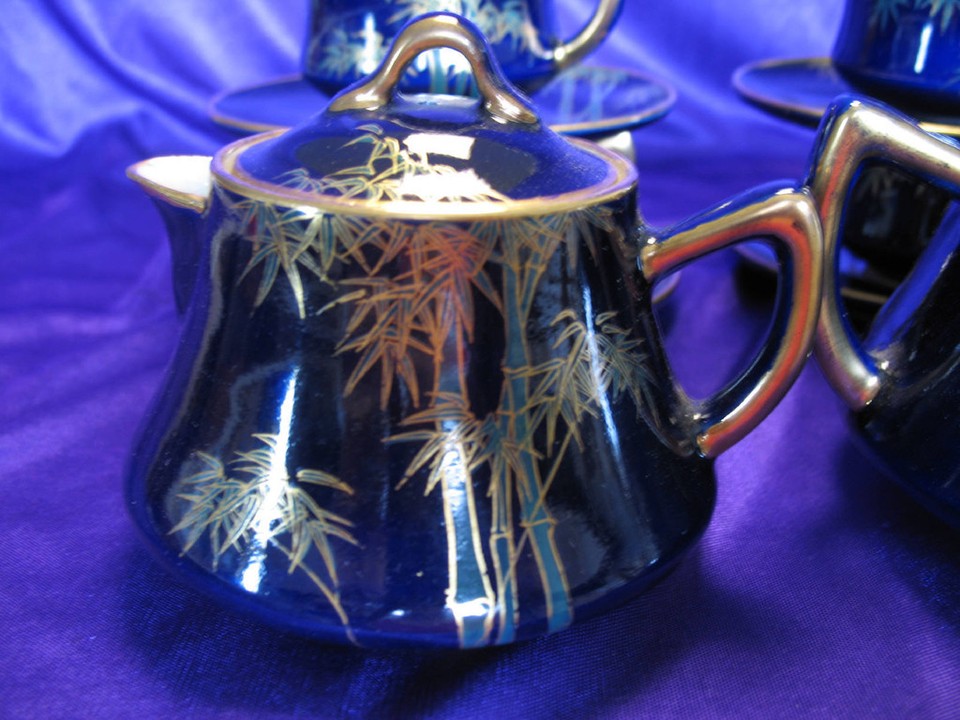 Stunning Cobalt Blue Tea Set with Demitasse Tea Cups & Saucers | eBay