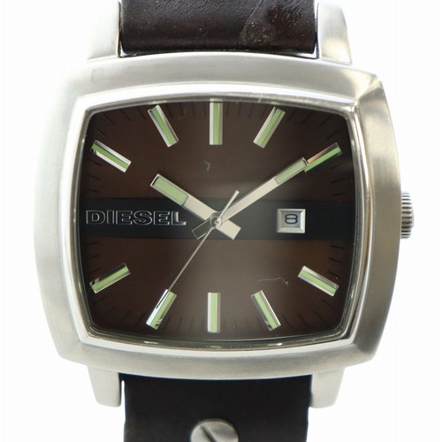 Diesel Watch Quartz Calendar Square Brown Dial Logo Silver Color DZ ...