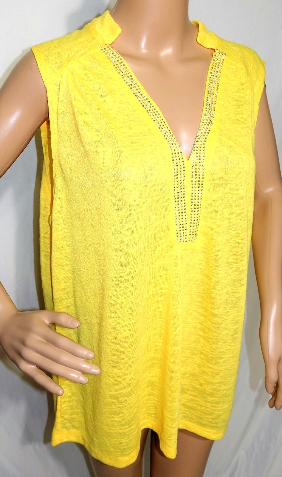 Chances R Women Plus Size 2x 3x Hi Lo Burnout Yellow Beaded Swing Top ...