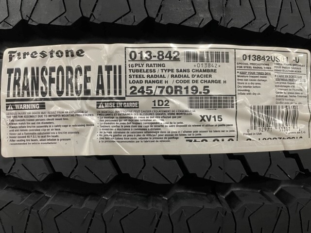 6 (Six) Firestone Transforce AT2 Commercial Tire 245/70R19.5 H 16 Ply ...