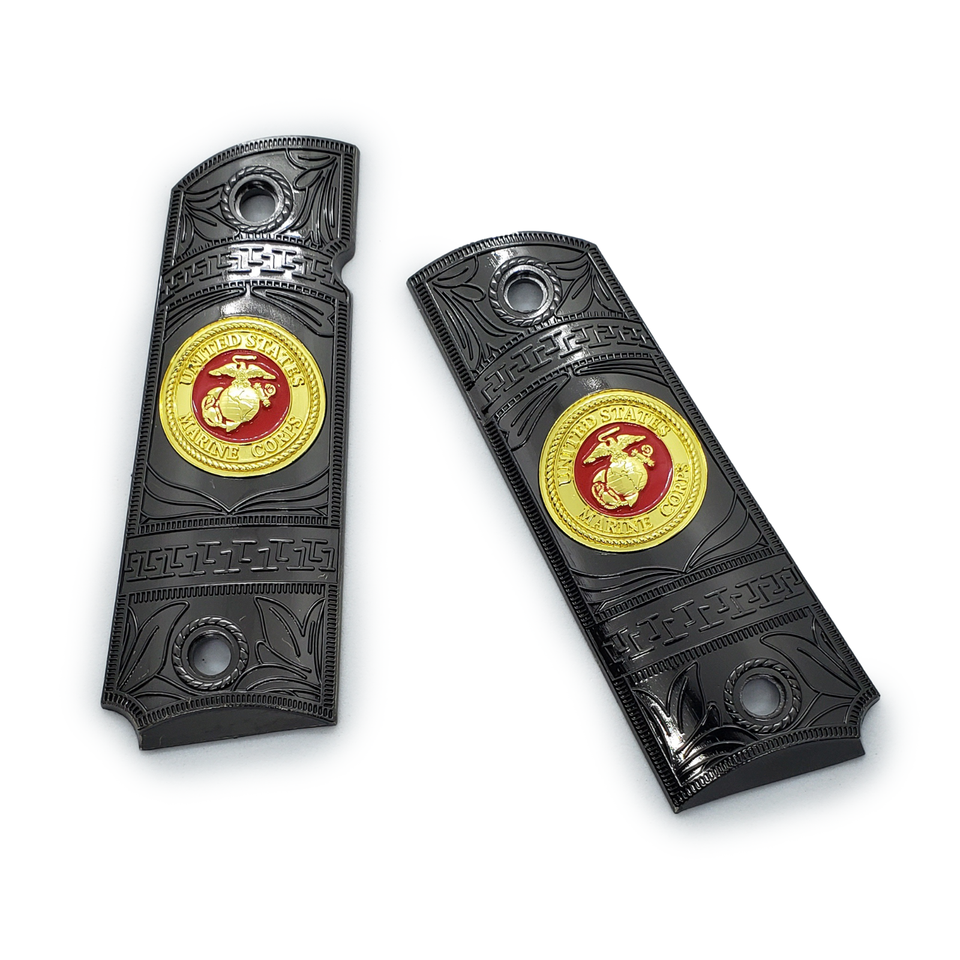 Custom Colt 1911 Grips Full-Size Panels Metal 1911 Gun Grips Black Gold ...