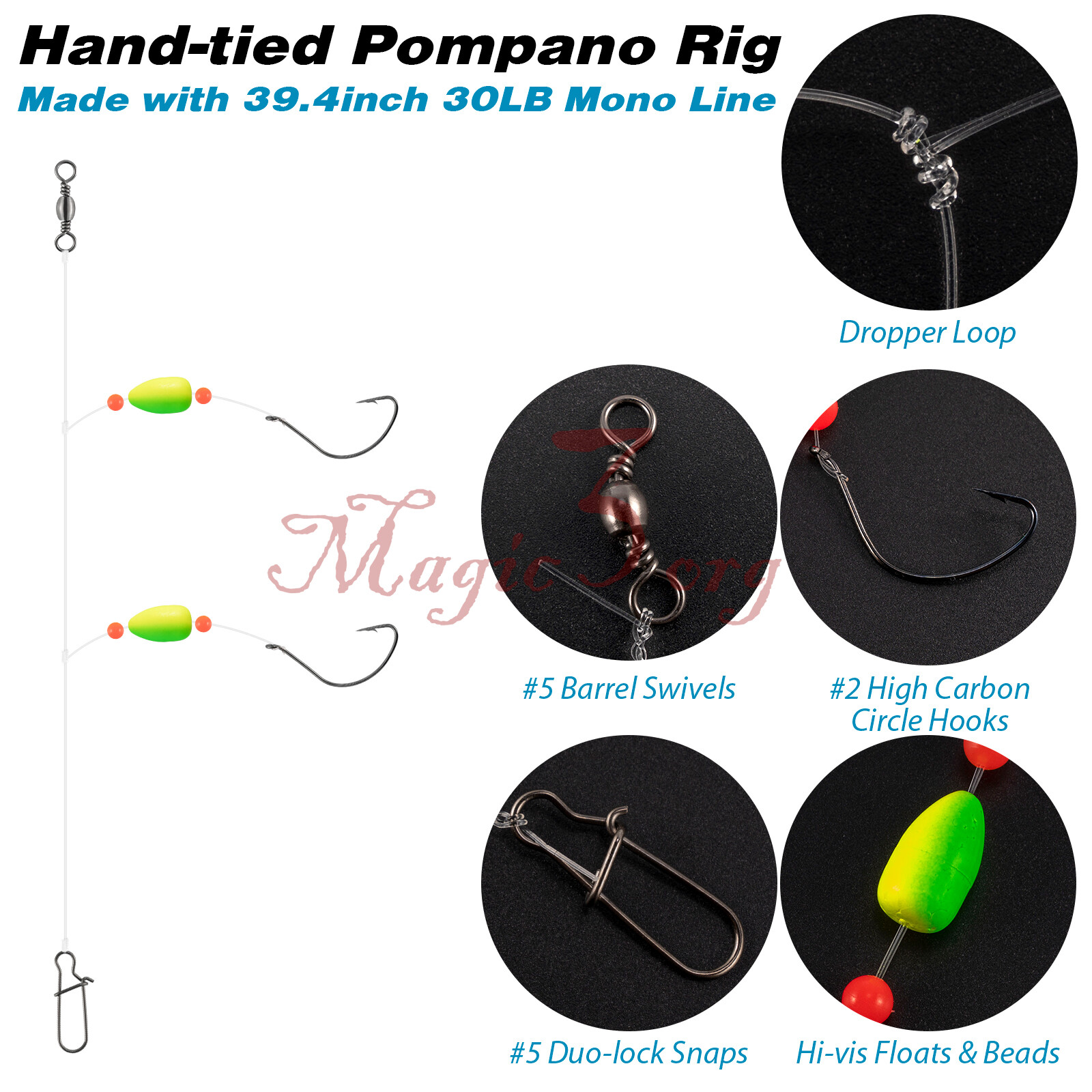 5 Pack Surf Fishing Rigs Pompano Rigs Snell Floats Duo Lock Snaps ...