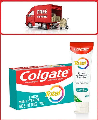 Colgate Total Fresh Mint Stripe Gel Toothpaste, Mint, 2 Pack, 5.1 Oz ...