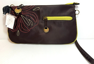 NWOT ~Travelon Brown Wristlet Wallet w/Embroidered Flower & Removable ...