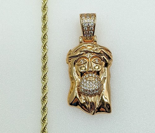Gold Plated Jesus Christ Head 2mm Chain Necklace Oro Jesucristo Rostro ...