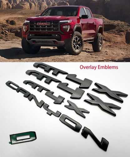 OVERLAY 4PCS Matte Black Door Rear AT4X Canyon Emblem Fit 2023+ GMC ...