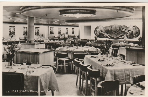 DUTCH OCEAN LINER MAASDAM~TOURIST CLASS DINING ROOM~REAL PHOTO POSTCARD ...