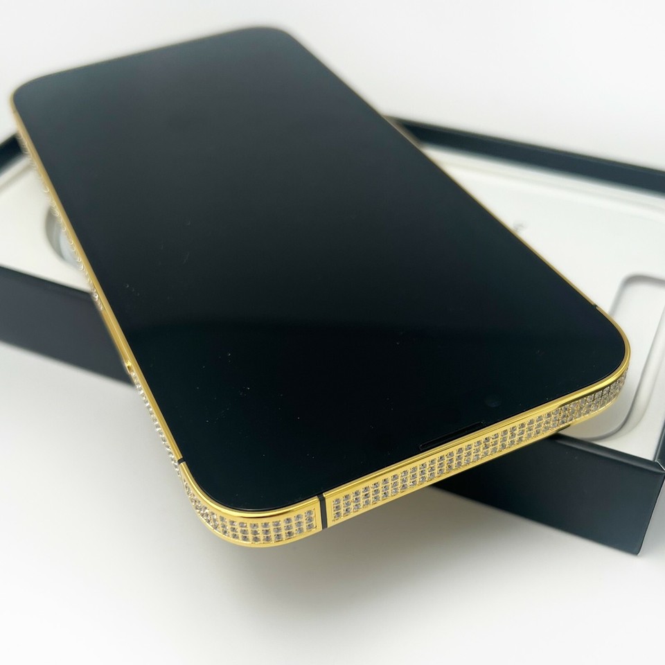 Custom iPhone 13 Pro Max 1 TB with Diamond Bezel and 24k Gold Plated ...