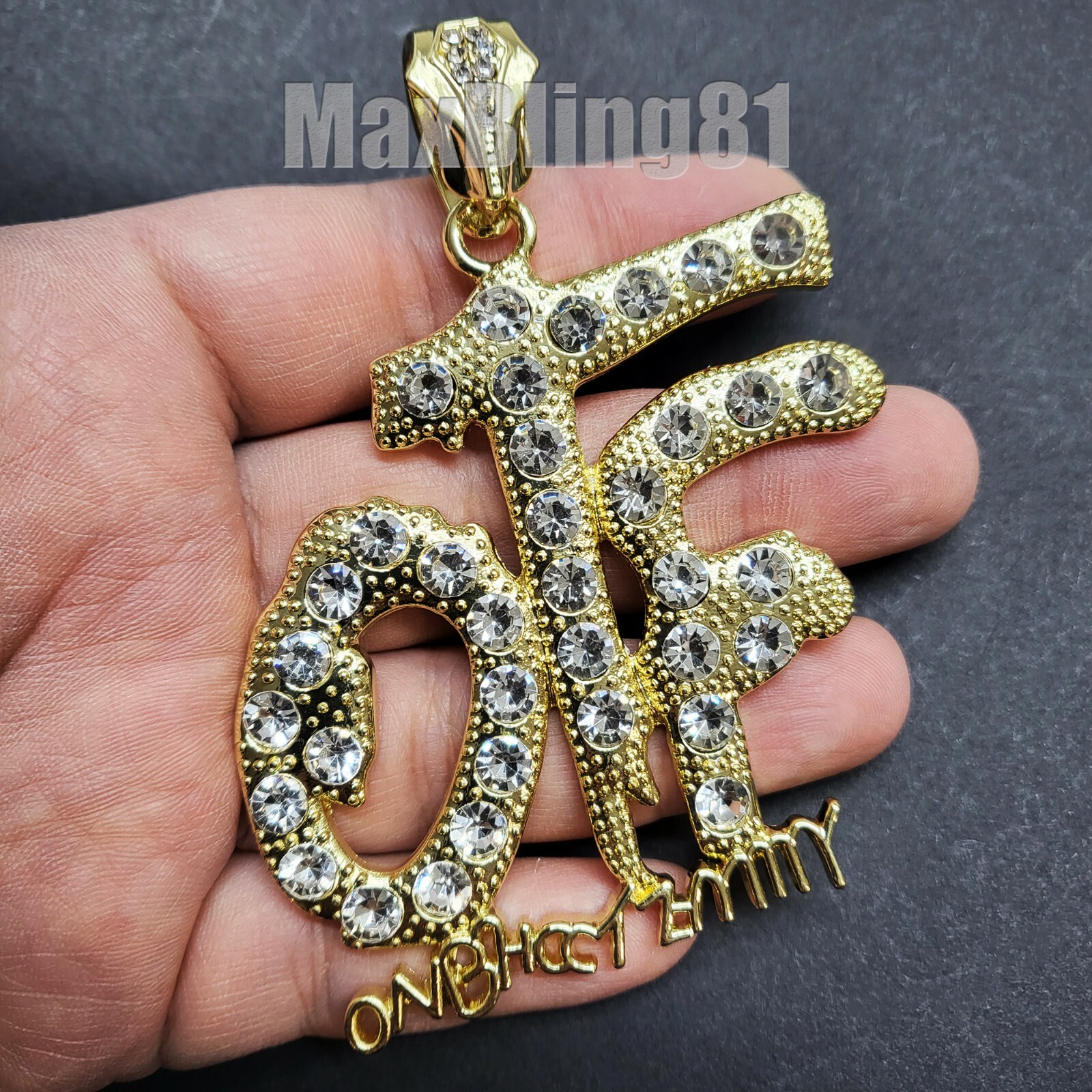 Gold Only the Family OTF Pendant & 20" Iced Cuban & 1 Row Chain Bling ...