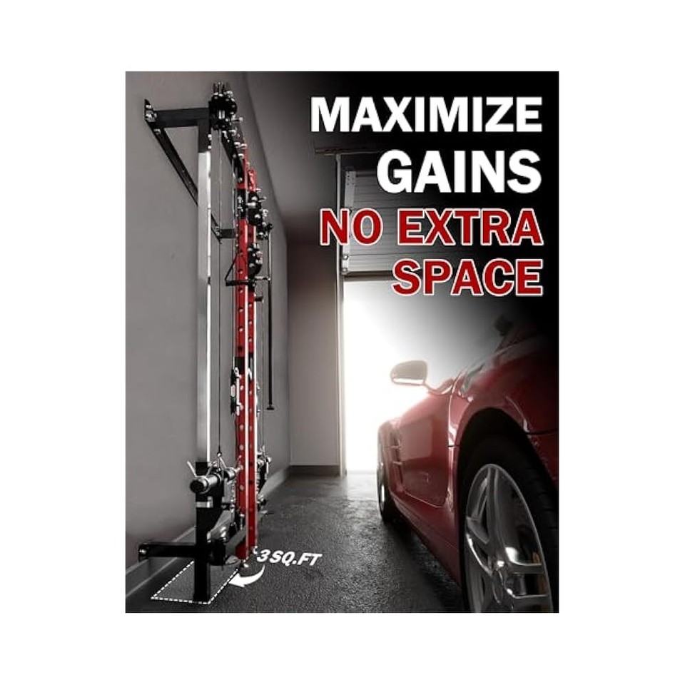 Folding Squat Rack, Wall Mounted Power Rack with Cable Crossover ...