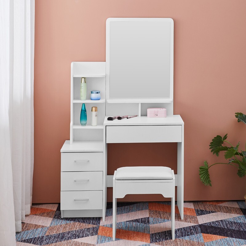 Contemporary Dressing Table Stool with Mirror Bedroom 4 drawers Bedroom ...