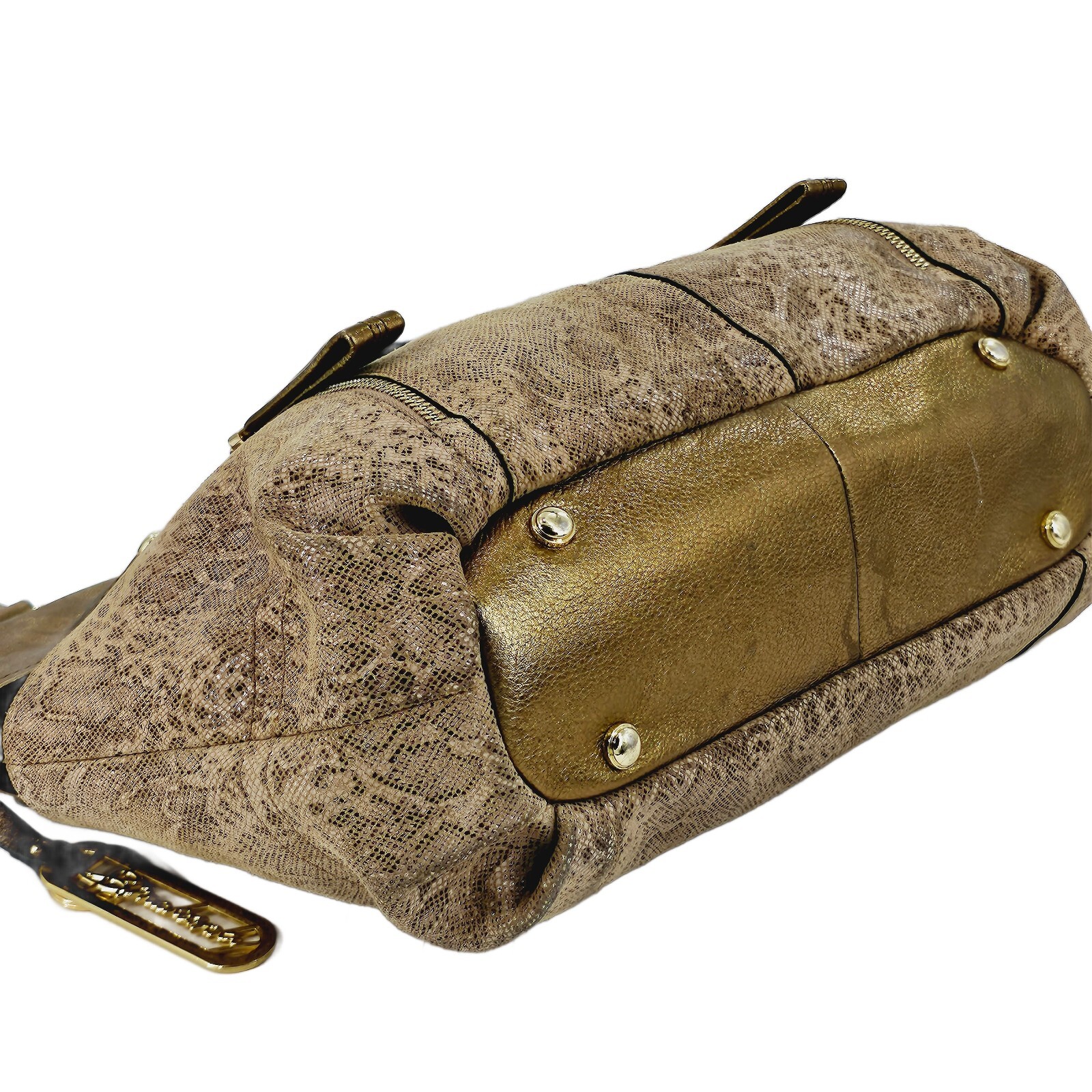 B MAKOWSKY Metallic Gold Pebble Leather and Python Printed Leather Shoulder Bag | eBay