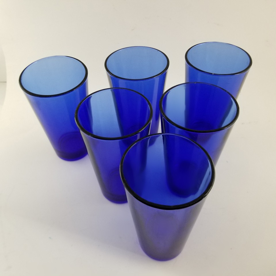 6 Libbey Cobalt Blue High Ball Glass Tumblers Stackable 12oz Iced Tea ...