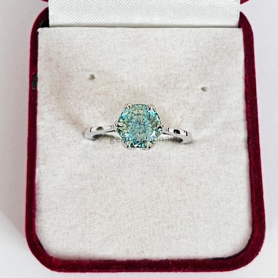 3 Ct Blue Treated Diamond Ring Portuguese Cut Great Shine Certified ...