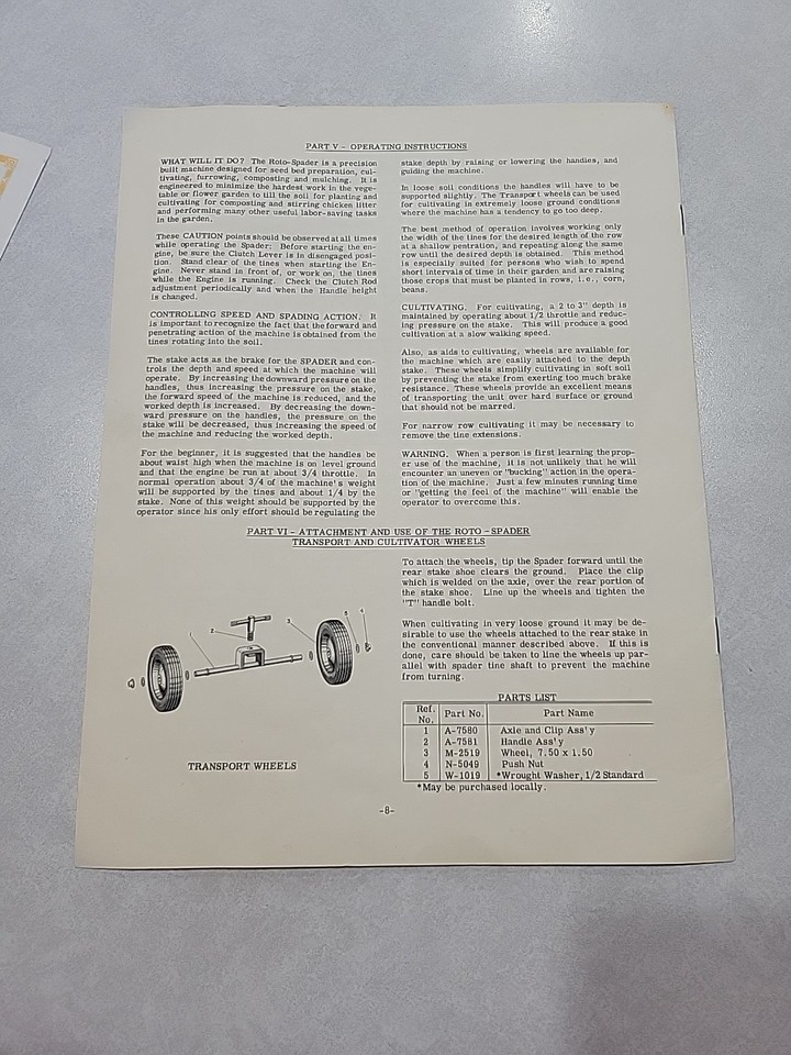 Sears David Bradley Walk Behind Roto-Spader Tiller Owner & Parts Manual ...