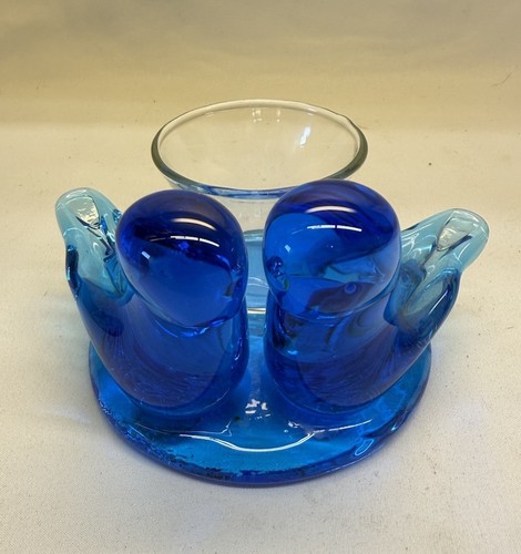 Double Blue Bird Of Happiness Votive Candle Holder - Signed Leo Ward ...