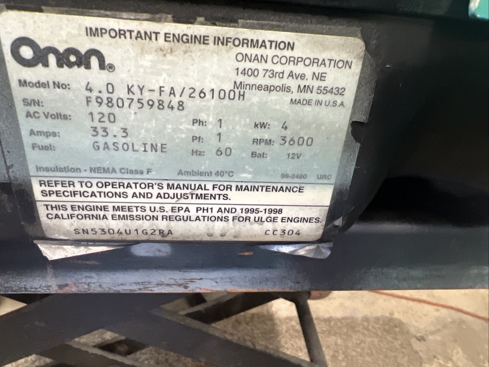 ONAN MICROQUIET 4000 WATT GENERATOR | eBay