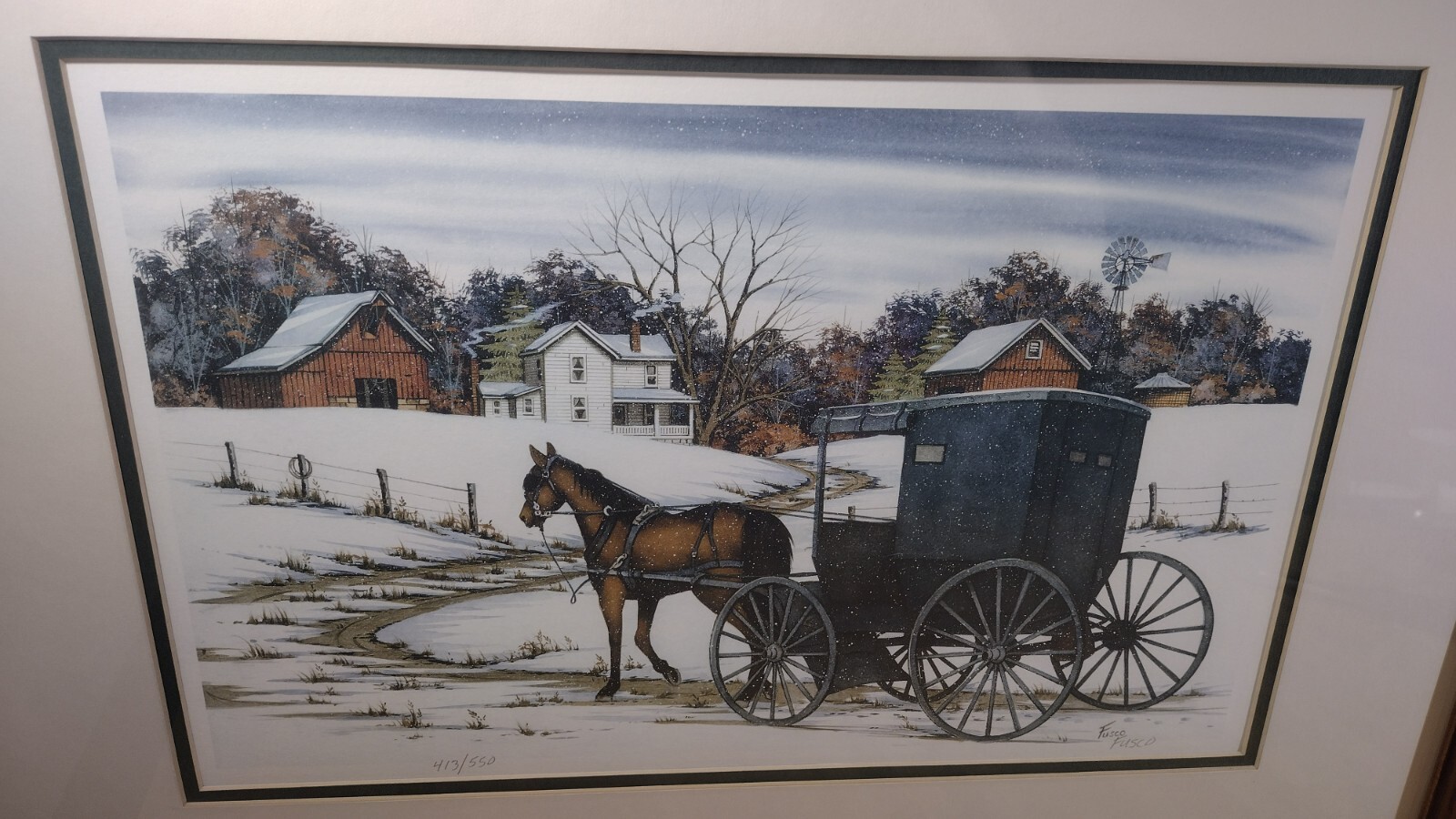 Don Fusco Amish Buggy Framed Picture,snow,farm,26x20! | eBay